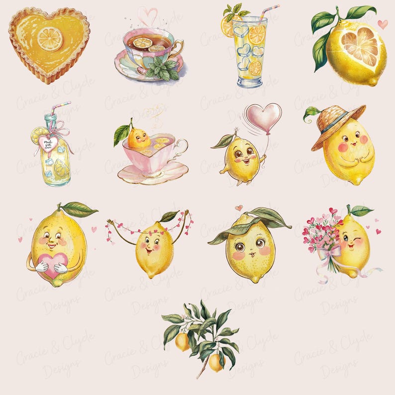 Lemon Love Clipart Set, Kawaii Lemon, Cute Fruit PNG, Tea Party ...
