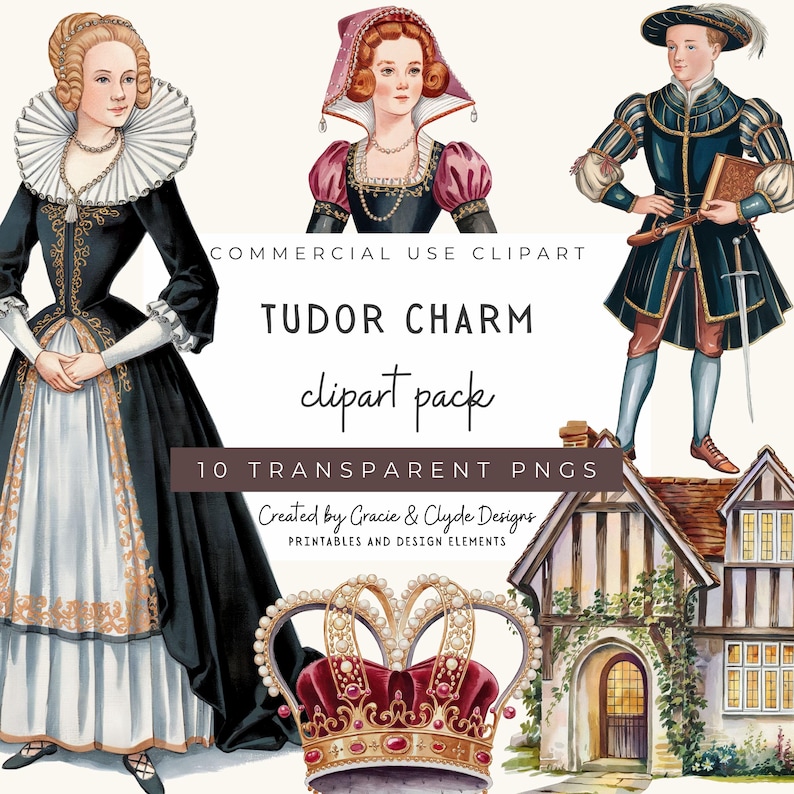 Tudor Charm Clipart Set, Medieval PNG Illustrations, Vintage Tudor ...