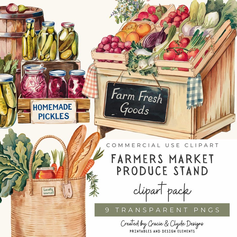 Farmers Market Clipart | 9pc Garden & Vegetable | Watercolor Vegetable ...