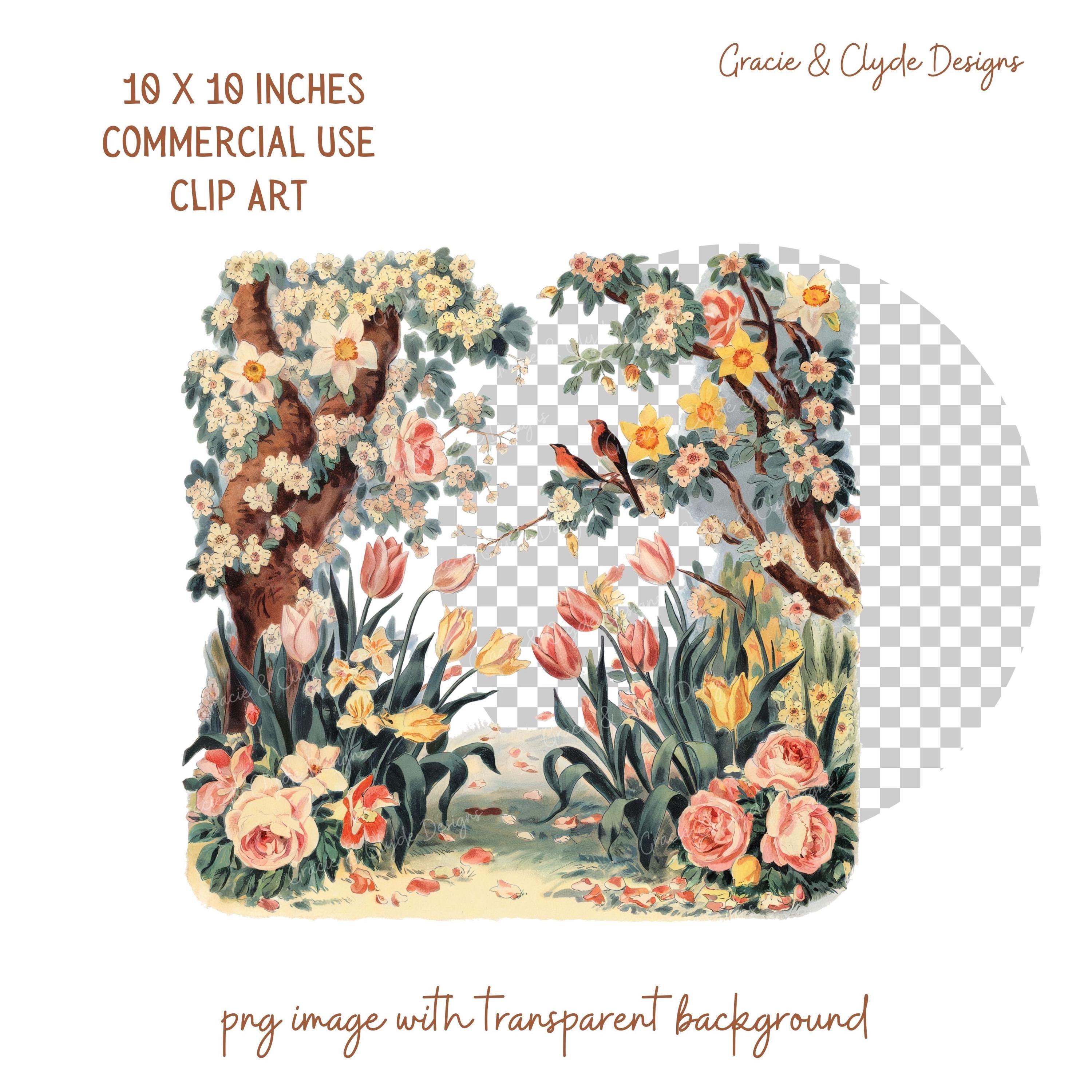 Vintage Spring Garden Clipart Set, Collection of Retro Floral and ...