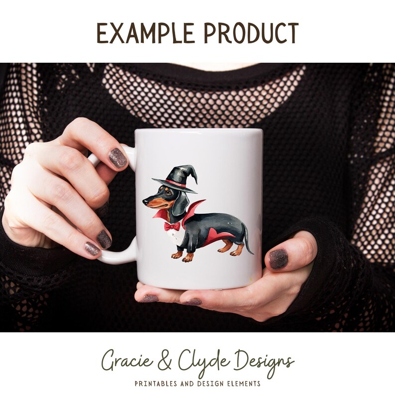 Watercolor Halloween Dachshunds Clipart Pack, 6 Pngs, Cute Dog Clipart ...