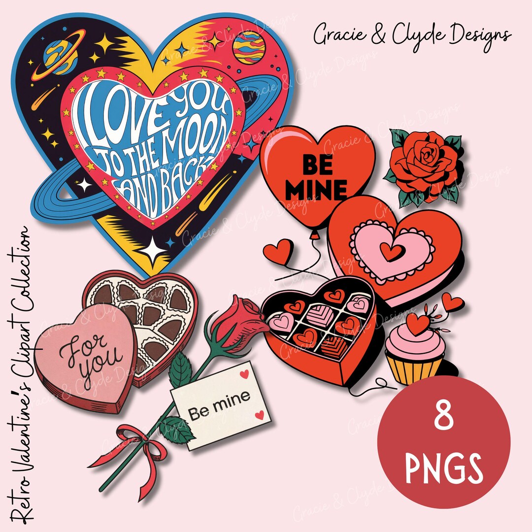 Retro Valentine’s Clipart Collection: Mid-century Modern, Hearts ...