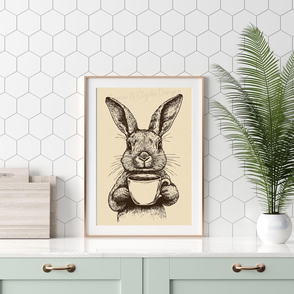 Charming Vintage Bunny Coffee Wall Art for Kitchen Decor or Coffee ...