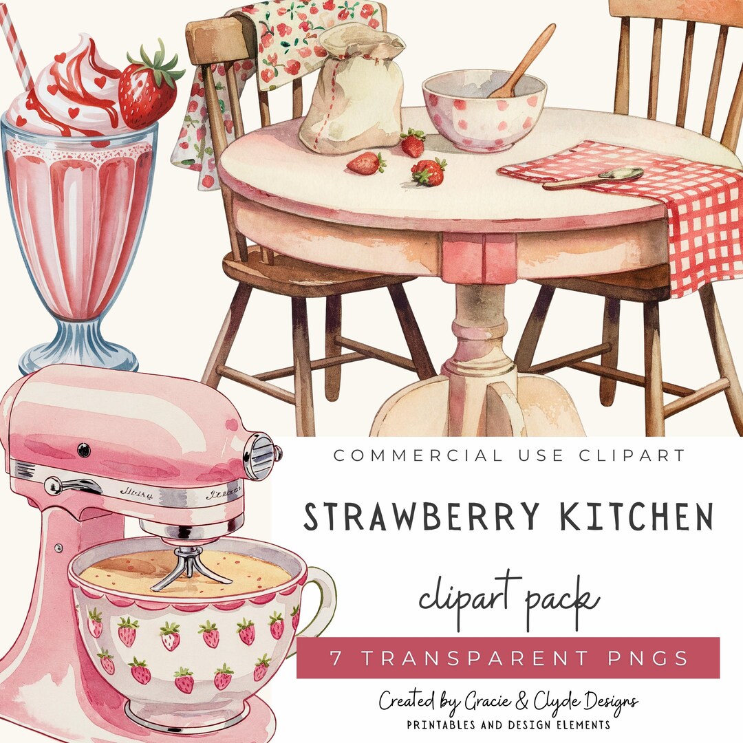 Strawberry Kitchen Clipart | Cottagecore Baking Clipart Set | PNG ...