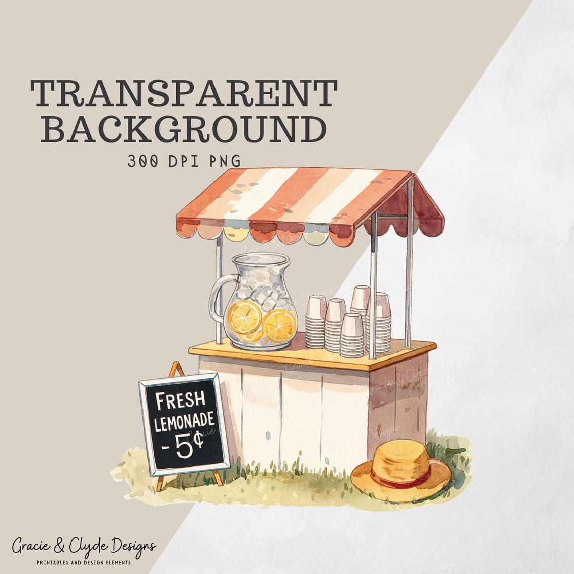 Lemonade Bliss, Vintage Lemonade Stand Clipart, PNG, Watercolor Summer ...