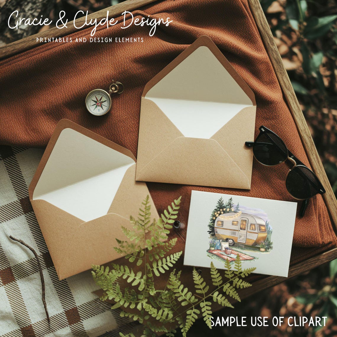 Cozy Camper Clipart | Retro Glamping Trailer | Vintage Camping ...
