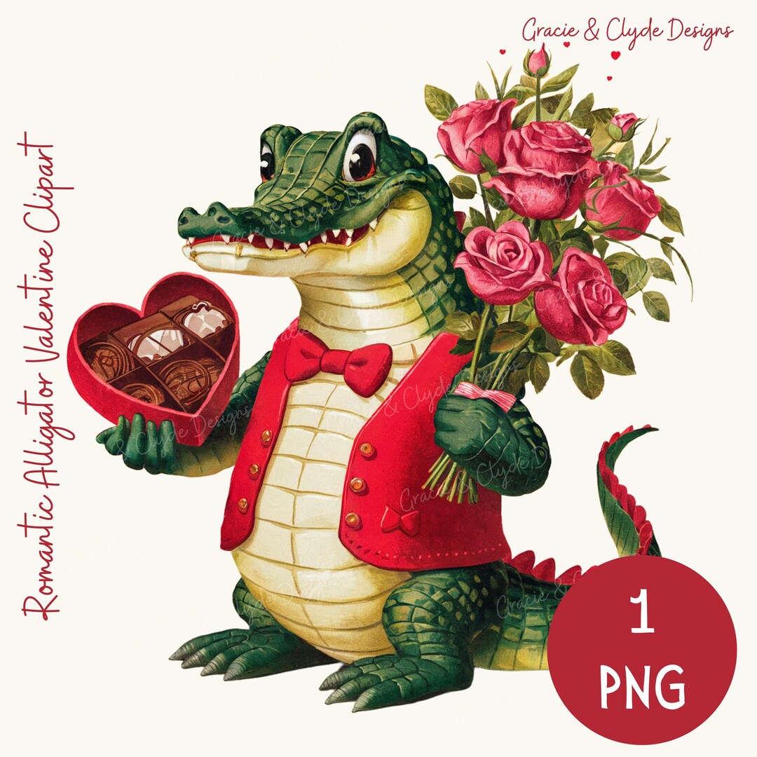 Romantic Alligator Valentine PNG, Valentine's Day Clipart, Hearts ...