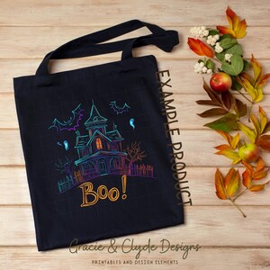 Neon Halloween Haunted House Clipart PNG, Spooky Haunted House With Boo ...