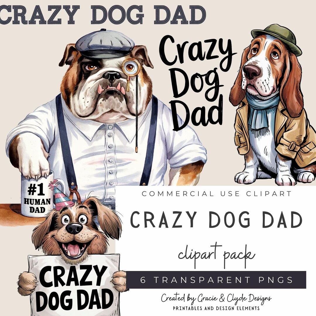 Crazy Dog Dad PNG | Funny Dog Dad Clipart | Dog Dad Gift PNG | Cartoon ...