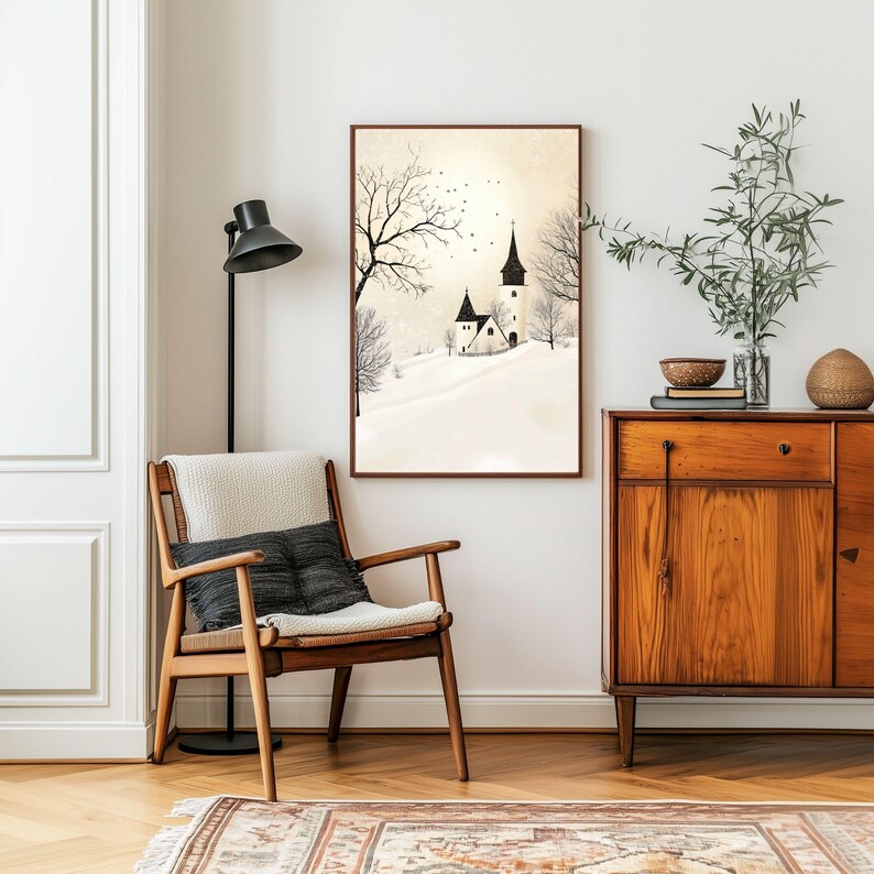 Minimalist Gothic Winter Scene Wall Art, Digital Download, Holiday ...