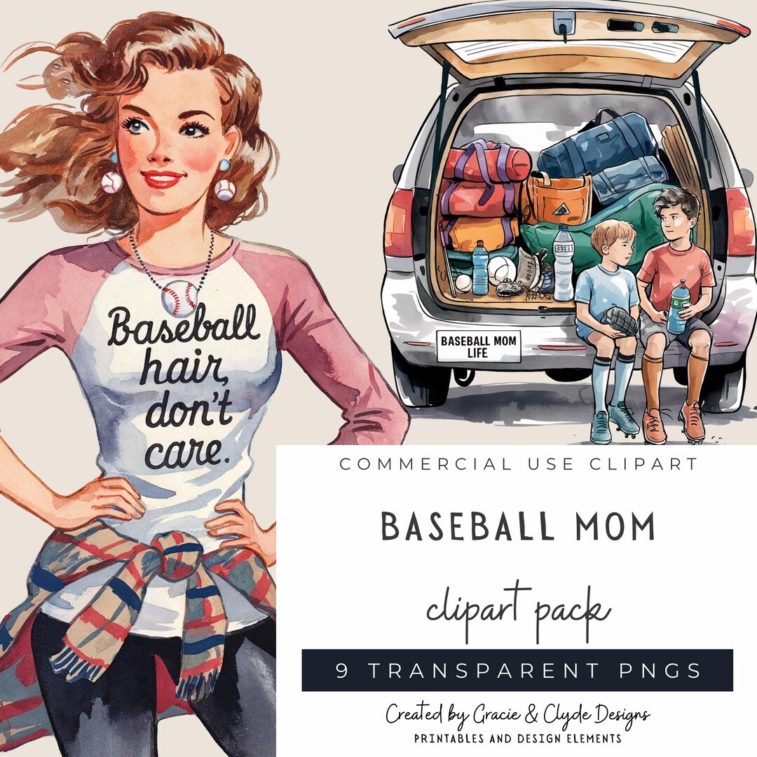 Baseball Mom Clipart Set | 9 Funny Game Day Pngs | Sports Mom Life ...