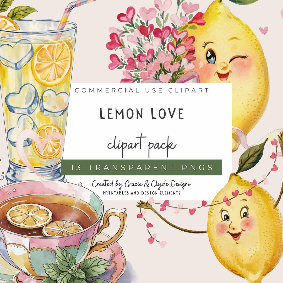 Lemon Love Clipart Set, Kawaii Lemon, Cute Fruit PNG, Tea Party ...