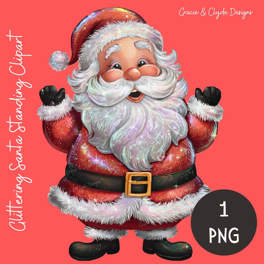 Glittering Santa Clip Art, Iridescent Sparkly Faux Glitter Santa Claus ...