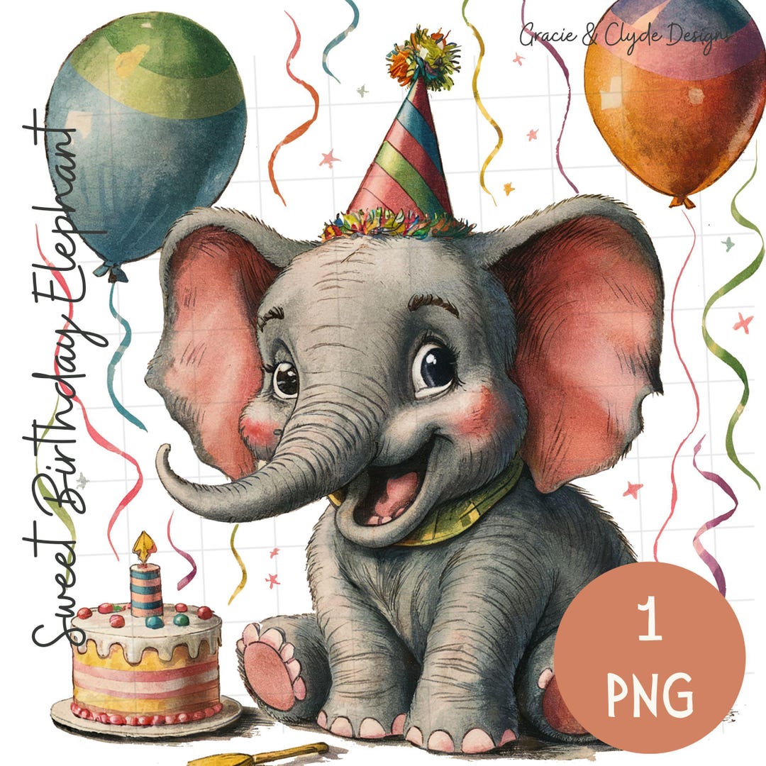 Sweet Birthday Elephant Clip Art, Birthday PNG, Birthday Clip Art ...
