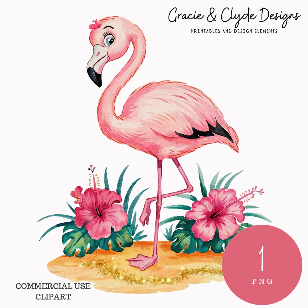 Tropical Flamingo Clipart | Cute Pink Flamingo PNG | Summer Beach ...