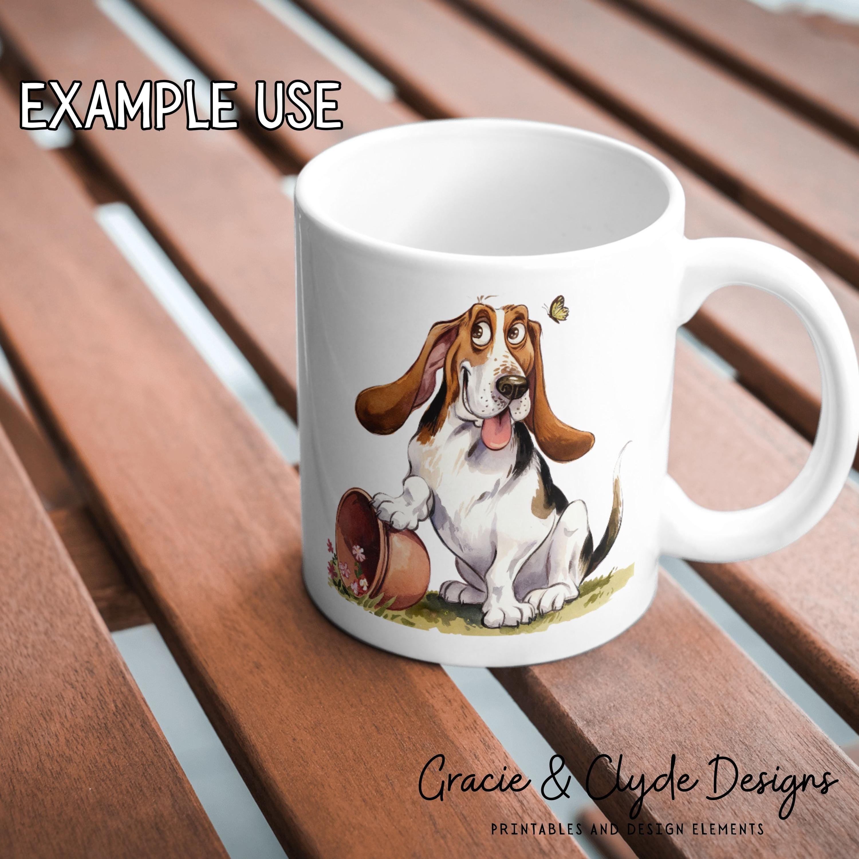 Playful Basset Hound Clipart, PNG, Cute Watercolor Dog Illustration for ...