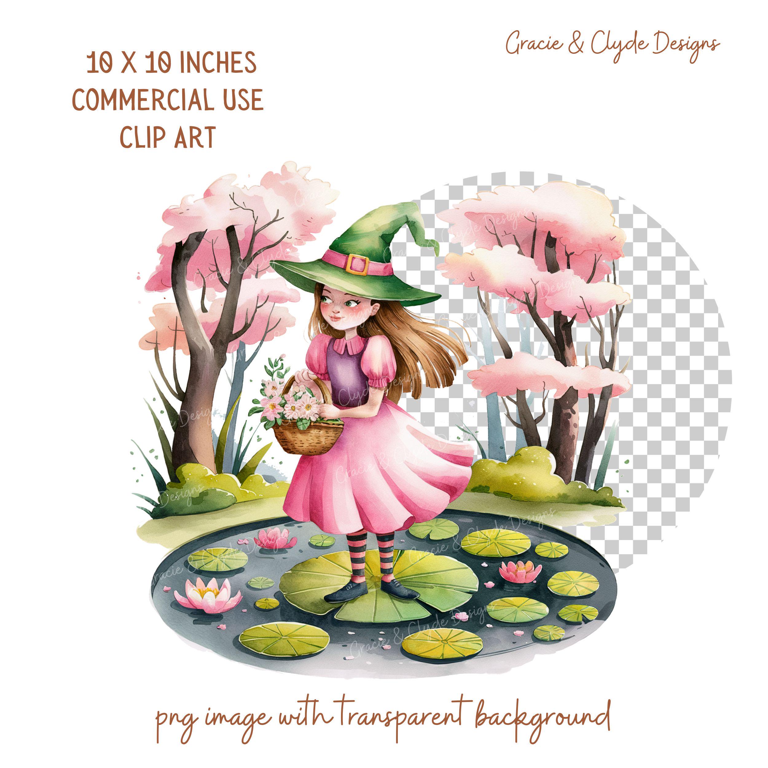 Spring Witch Clipart | Whimsical Girl Witch PNG | Fantasy Character Art ...