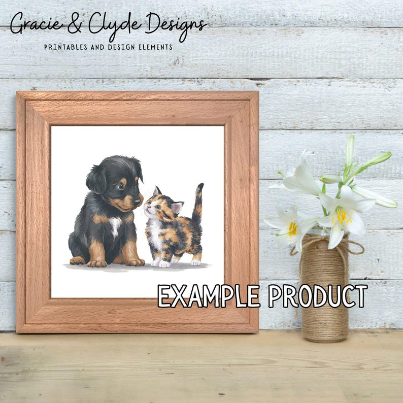 Whimsical Watercolor Clipart Set: Playful Kittens and Puppies, 13 Pngs ...