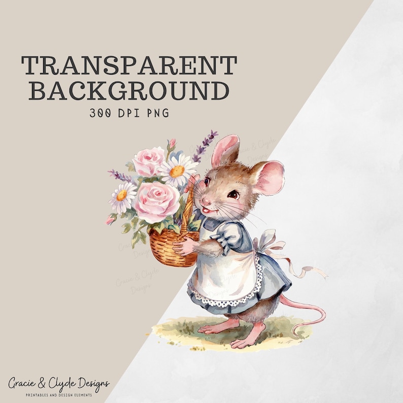 Victorian Mouse Clipart, PNG, Cottagecore Floral Mouse Illustration ...