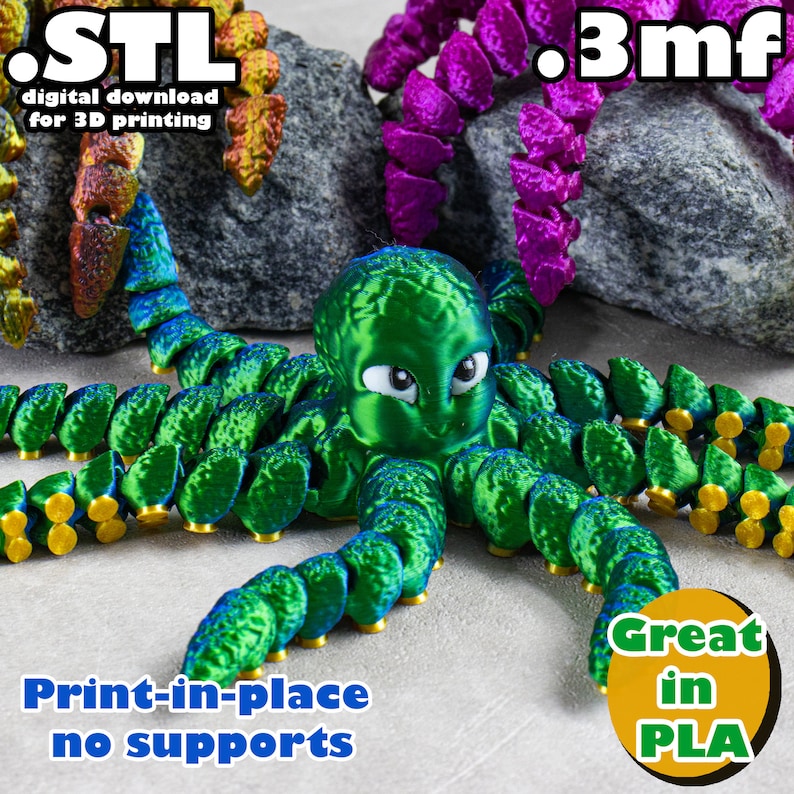 Flexi Octopus Small STL, 3mf, Print in Place, No Support, PLA, 3D Joy Store - Etsy