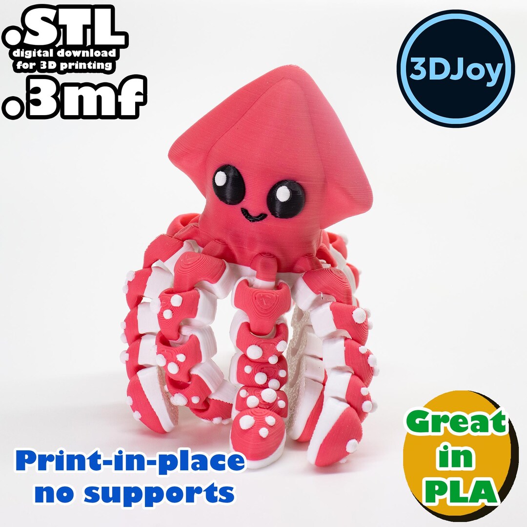 Flexi Squid STL, 3mf, Print in Place, No Support, PLA, 3D Joy Store - Etsy