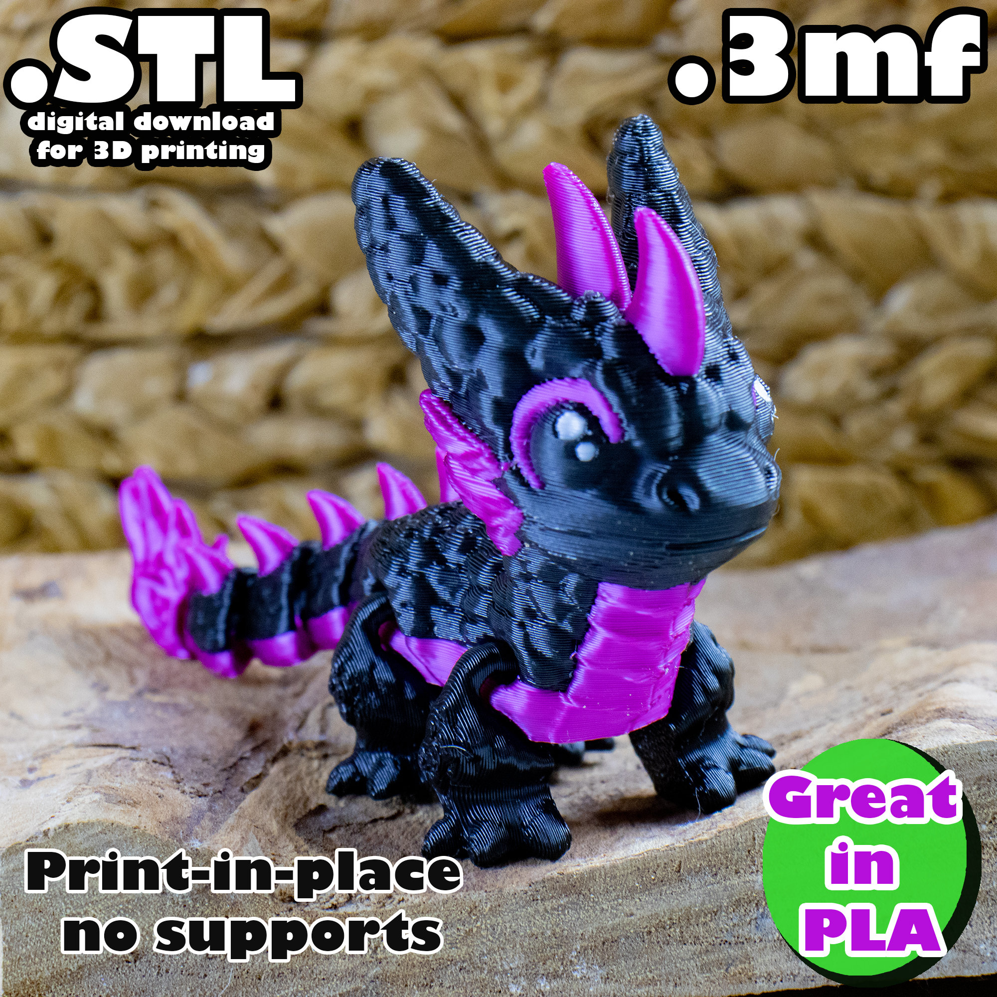 Flexi Dragon STL, 3mf, Print in Place, No Support, PLA, 3D Joy Store - Etsy