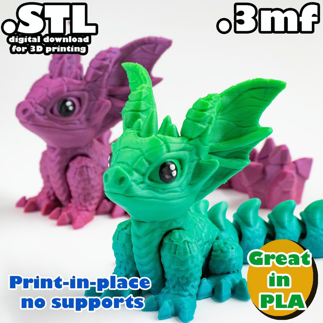 Flexi Dragon STL, 3mf, Print in Place, No Support, PLA, 3D Joy Store - Etsy