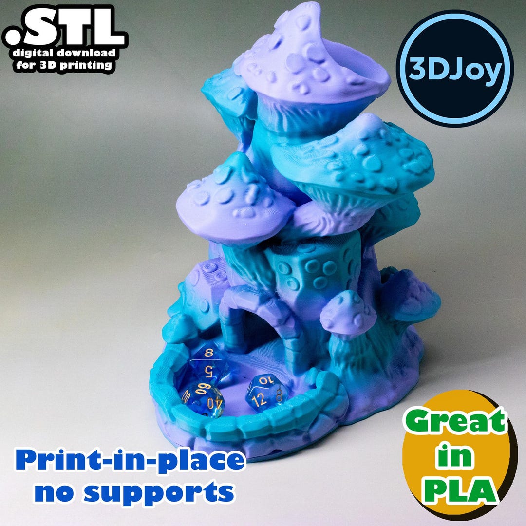 Mushroom Dice Tower for Printing on a 3D Printer, STL, Print in Place ...
