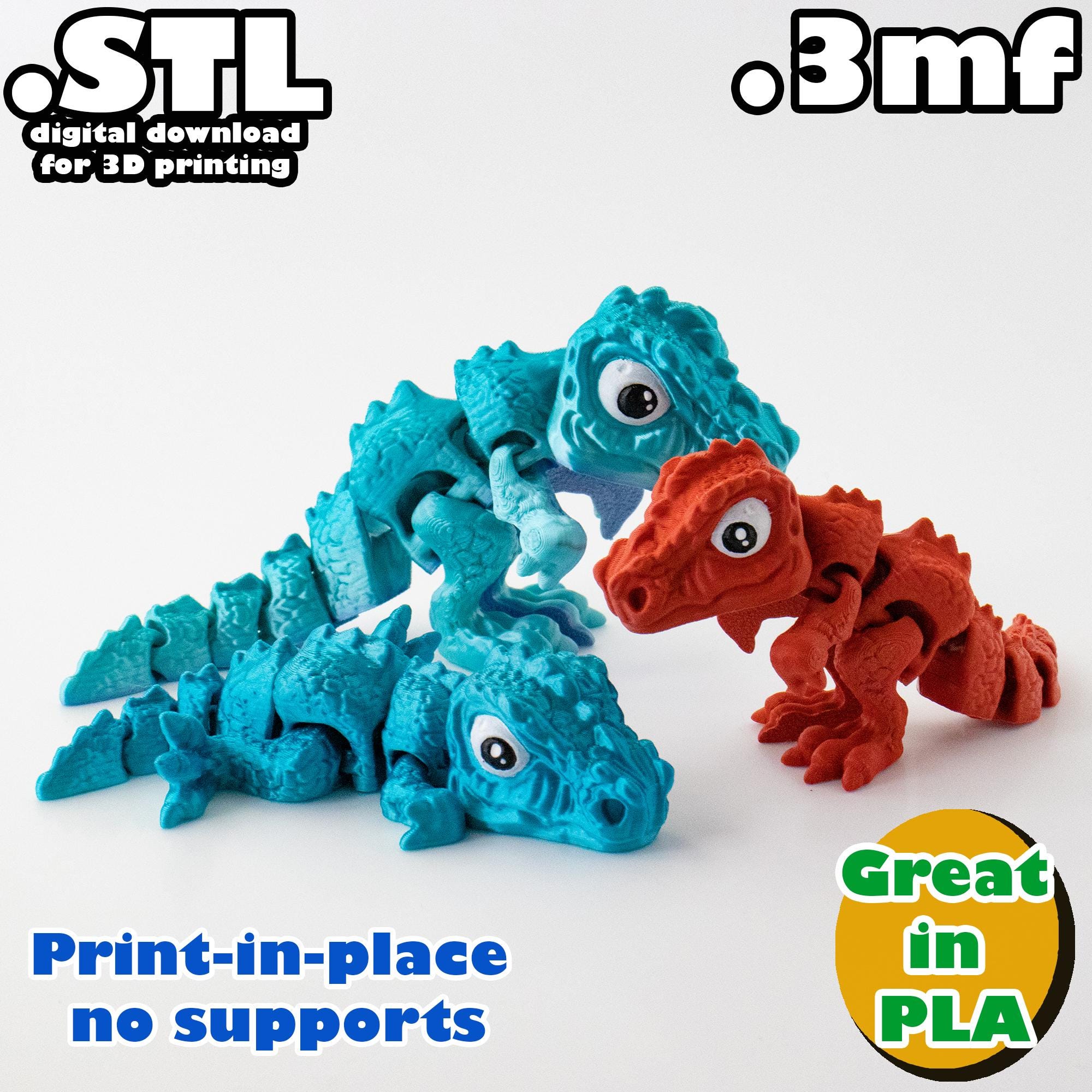 Flexi T-rex STL, 3mf, Print in Place, No Support, PLA, 3D Joy Store - Etsy