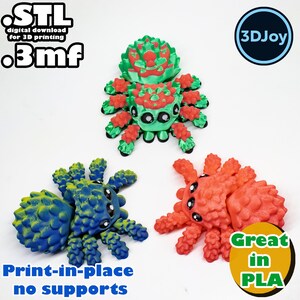 Flexi Little Spider STL, 3mf, Print in Place, No Support, PLA, 3D Joy ...