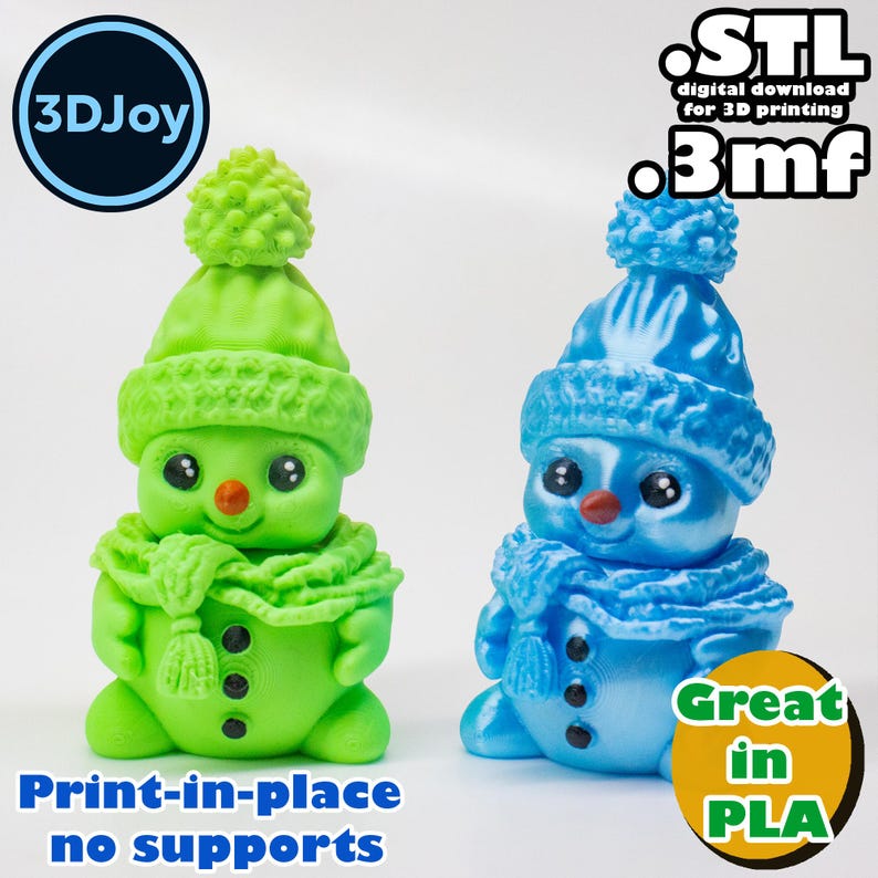 Flexi Snowman STL, 3mf, Print in Place, No Support, PLA, 3D Joy Store ...