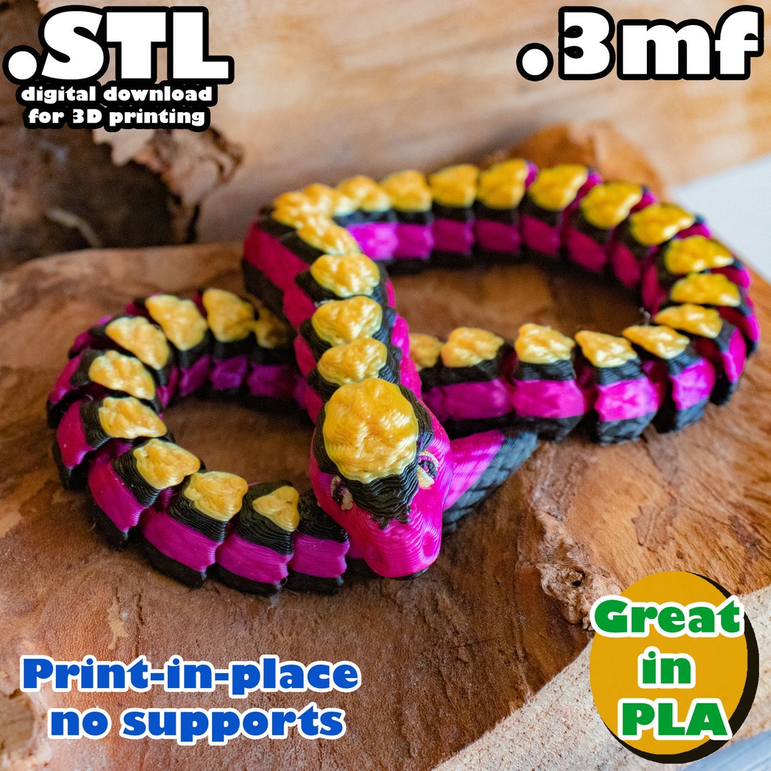 Cute Flexi Snake Toy STL 3mf, Print-in-place, No Support, PLA, 3D Joy ...