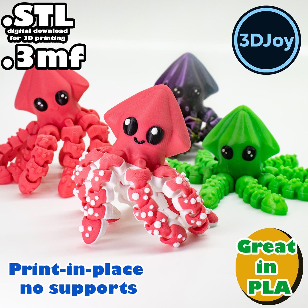 Flexi Squid STL, 3mf, Print in Place, No Support, PLA, 3D Joy Store - Etsy