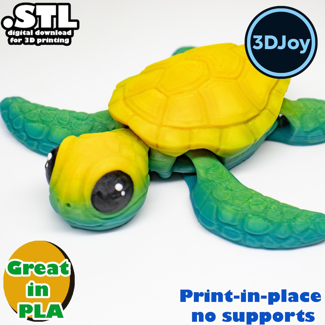 Flexi Little Sea Turtle STL, 3mf, Print in Place, No Support, PLA, 3D ...