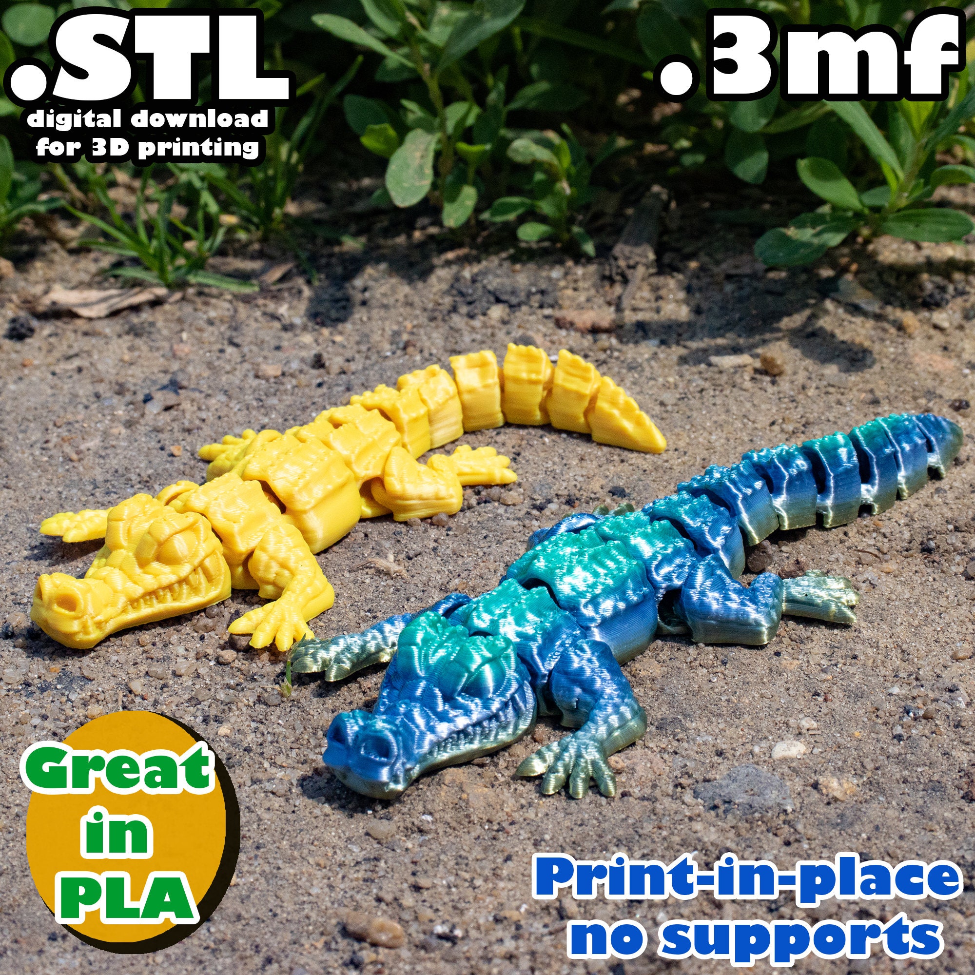 Flexi Crocodile STL, 3mf, Print in Place, No Support, PLA, 3D Joy Store ...