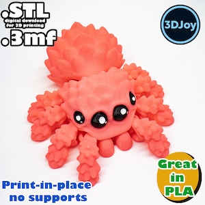 Flexi Little Spider STL, 3mf, Print in Place, No Support, PLA, 3D Joy ...