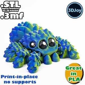 Flexi Little Spider STL, 3mf, Print in Place, No Support, PLA, 3D Joy ...