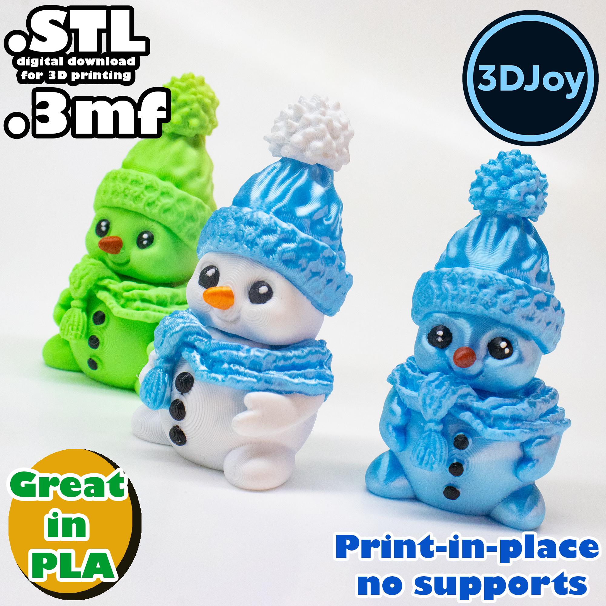 Flexi Snowman STL, 3mf, Print in Place, No Support, PLA, 3D Joy Store ...