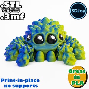 Flexi Little Spider STL, 3mf, Print in Place, No Support, PLA, 3D Joy ...