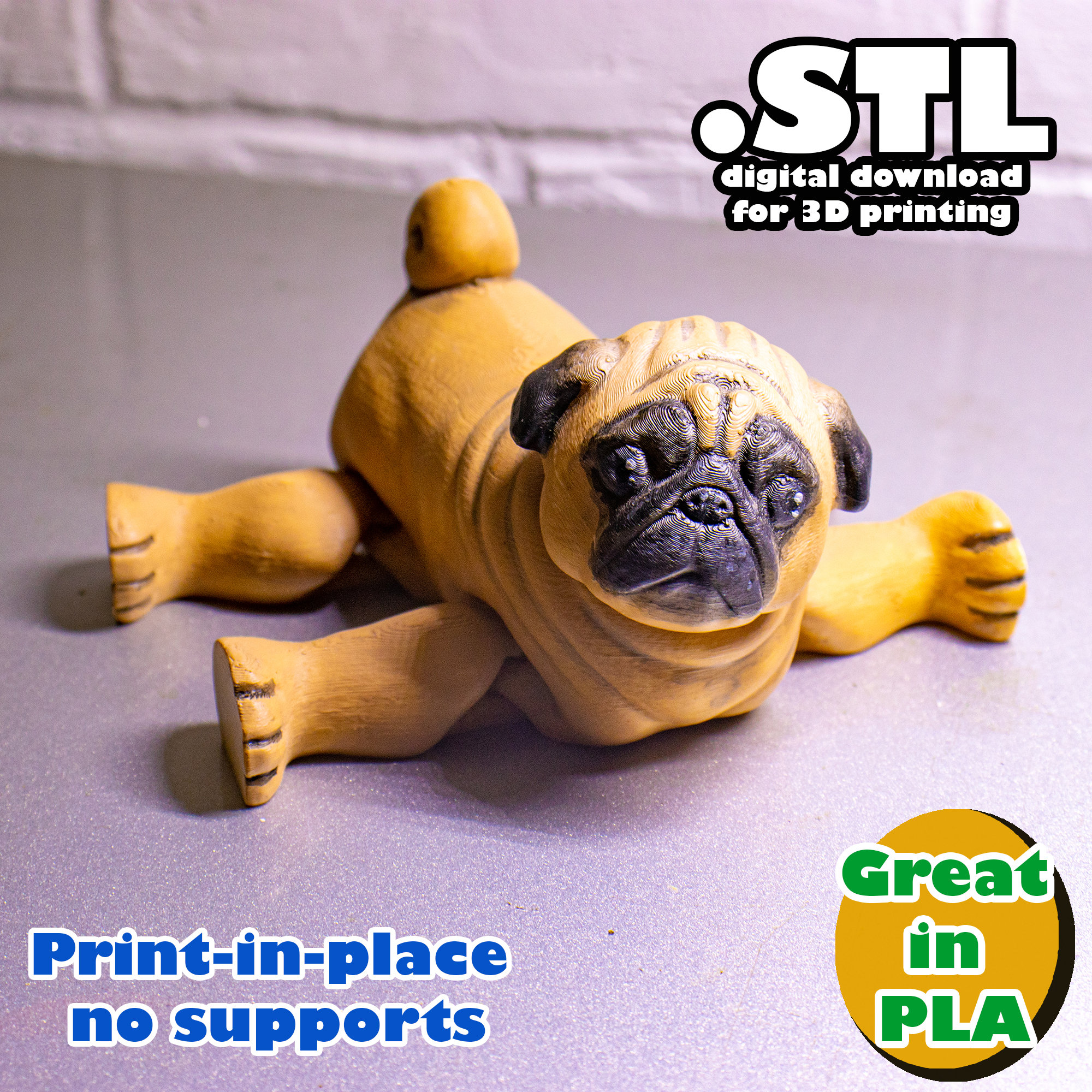 Flexi Pug STL, Print in Place, No Support, PLA, 3D Joy Store - Etsy