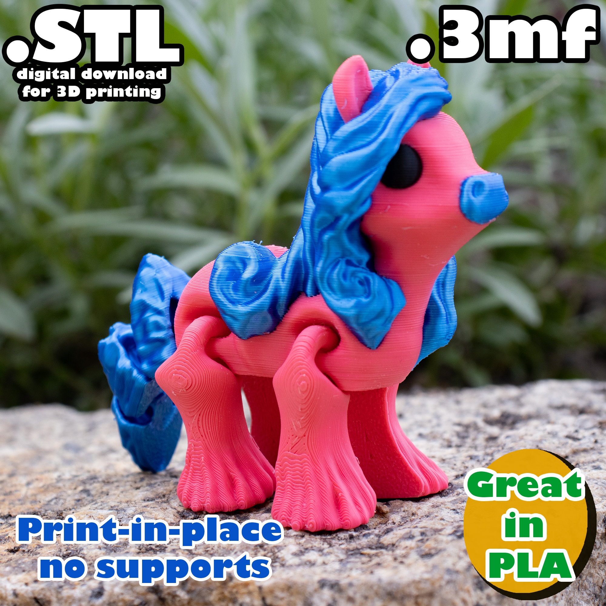 Flexi Pony STL, 3mf, Print in Place, No Support, PLA, 3D Joy Store - Etsy