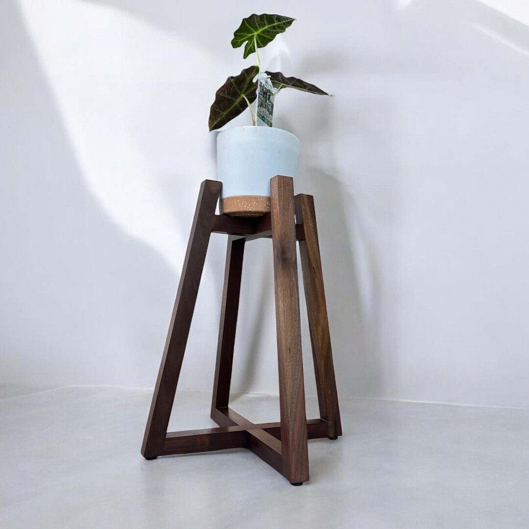 Geometric Planter Stand Black Walnut Tall and Modern Design, 24 Inches ...