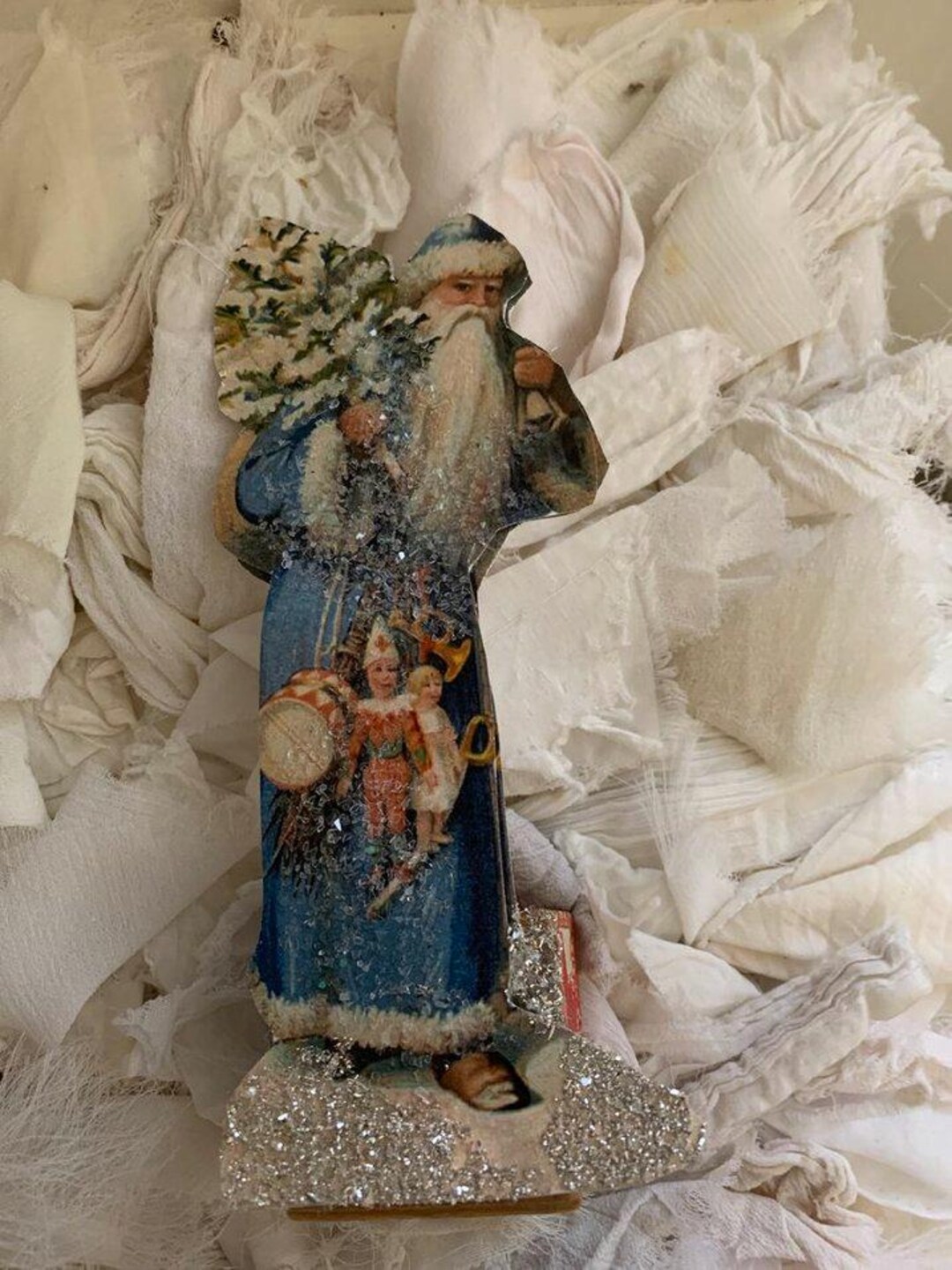 VICTORIAN Blue Santa *recreated From Vintage Die Cut Into This Shelf ...