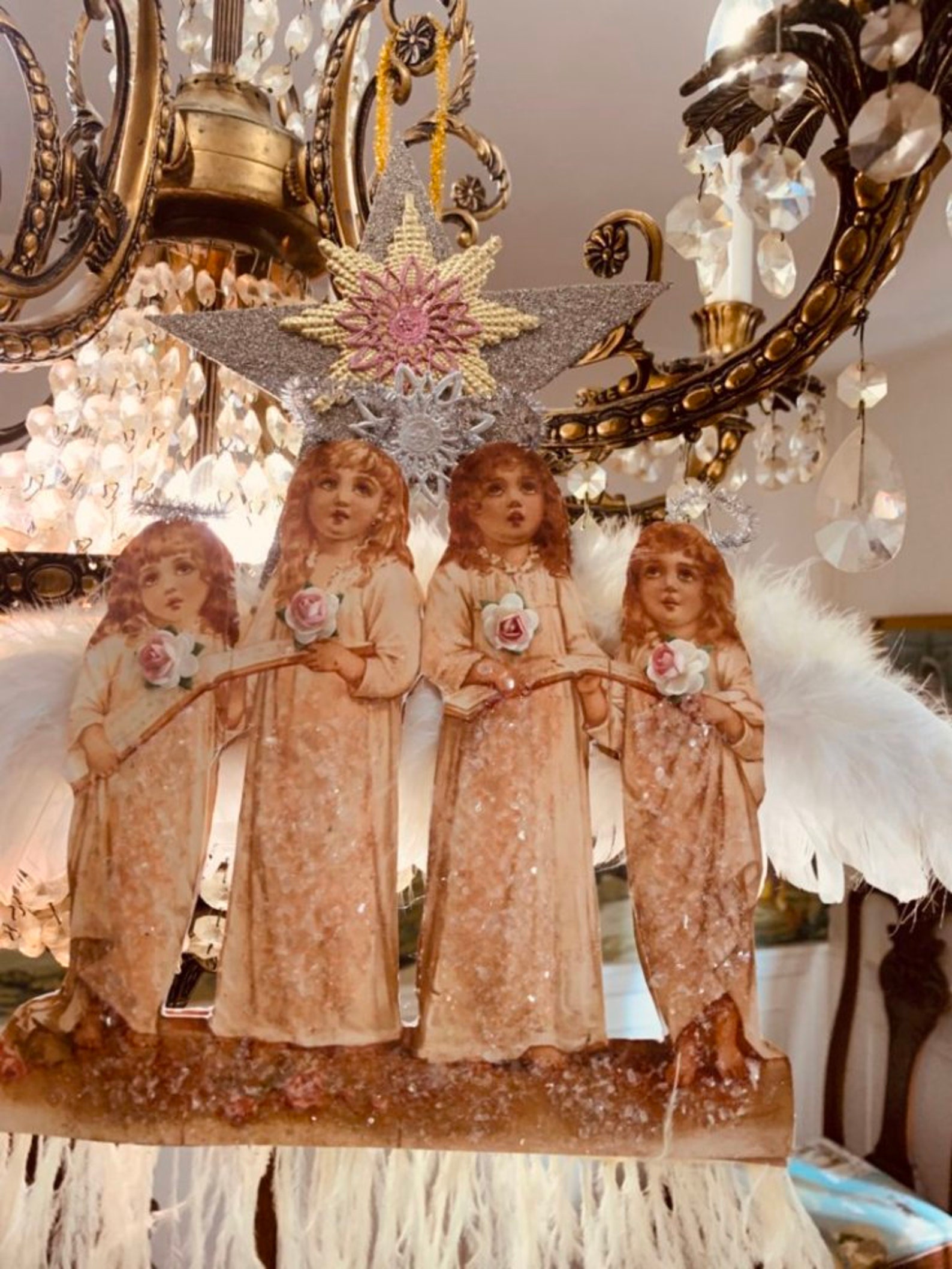 DRESDEN Victorian Handmade Angel Choir*4 Angels*german Glitter and Mica ...