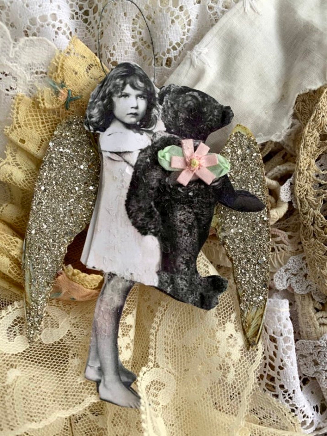 Angel Ornament*barefoot Little Girl Angel Maggie Hugs Her Bear Bradshaw ...
