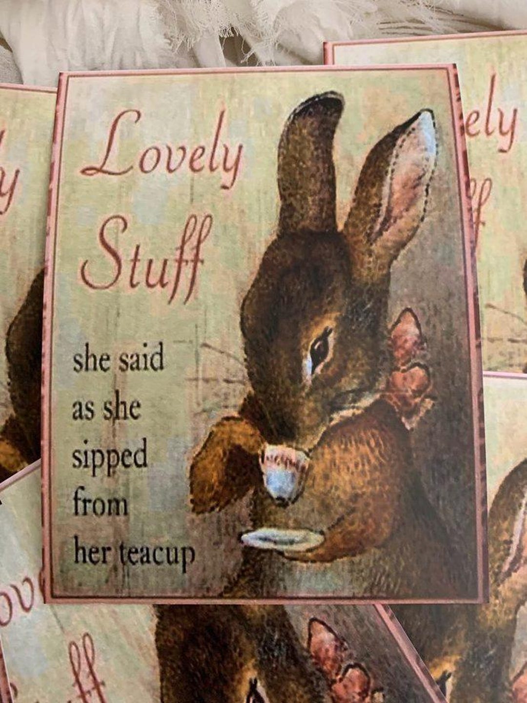 Rabbit Drinking Tea*easter Any Time*quality Card Stock*10 Identical ...