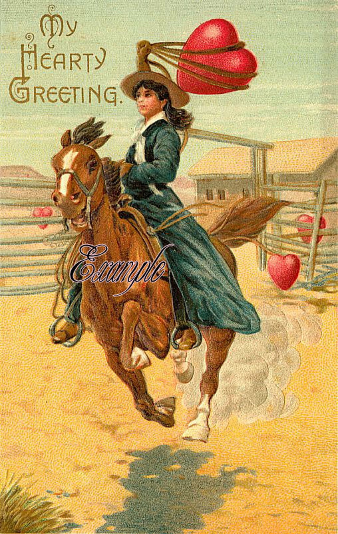 VALENTINE Cow Girl Roping a Heart on Horse,darling,digital Download ...