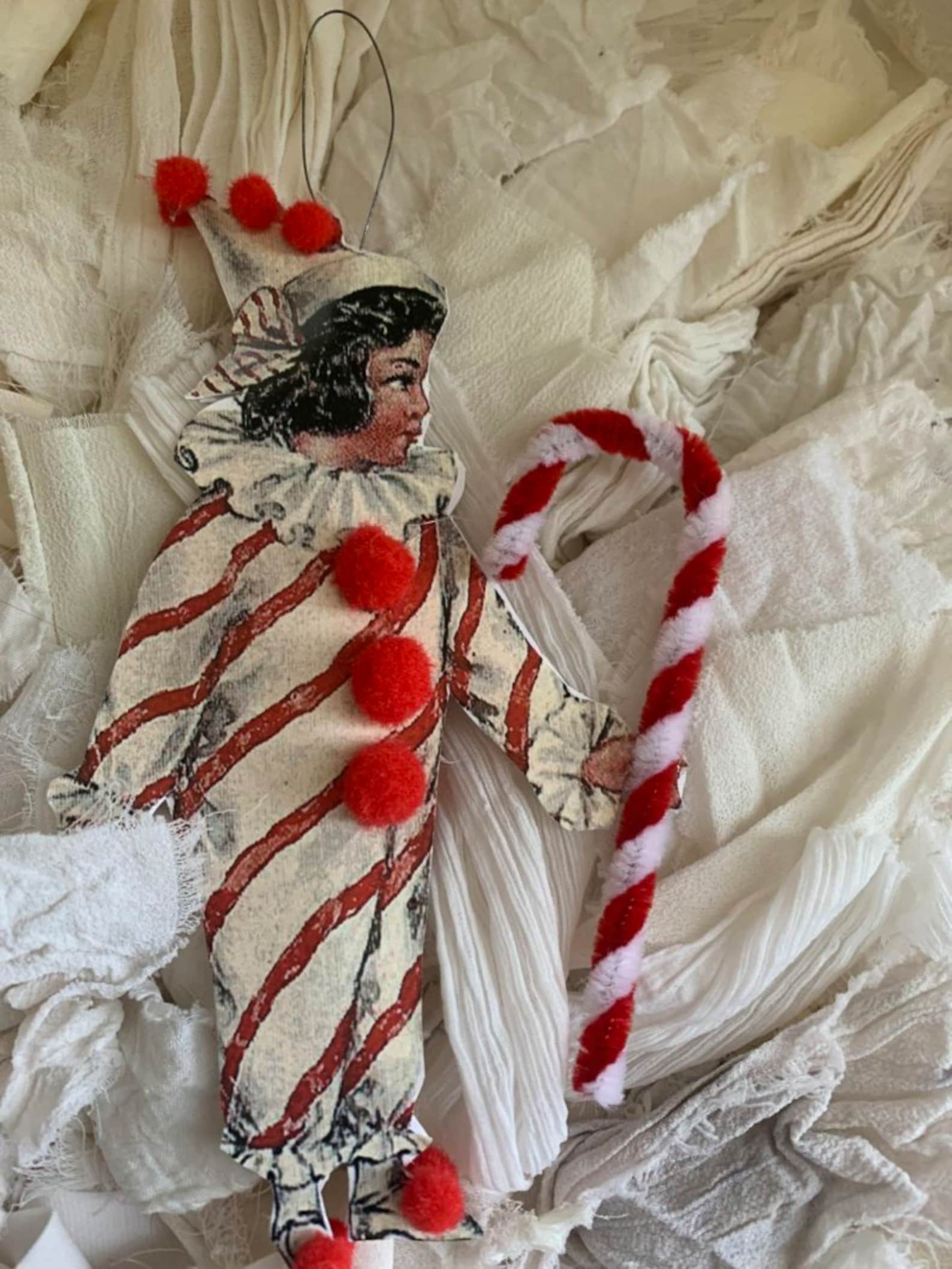 Circus Little Clown*candy Striped Cane*red Pom Poms*adorablei Or - Etsy