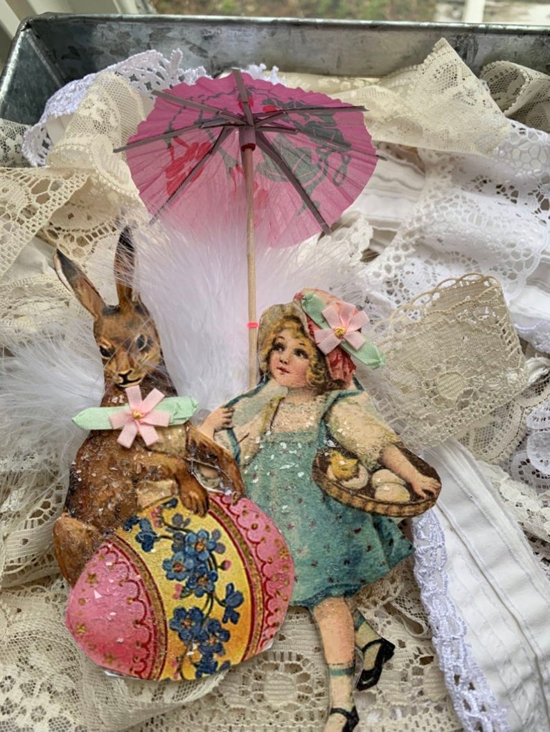 Easter Girl Cecilla and Her Rabbit With the Big Pink Egg - Etsy