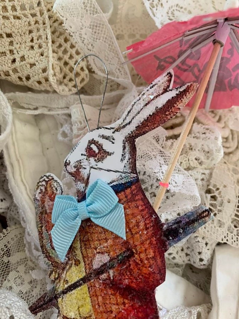 WHITE RABBIT From Alice in Wonderland Ornament*drink Me*hand Cut in Two ...